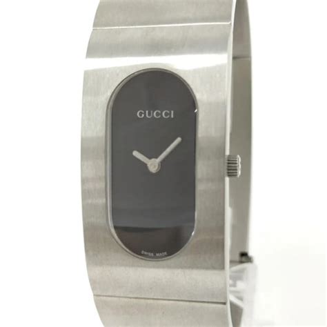 Gucci Womens Quartz Bangle Watch Black Dial Stainless Steel Used From