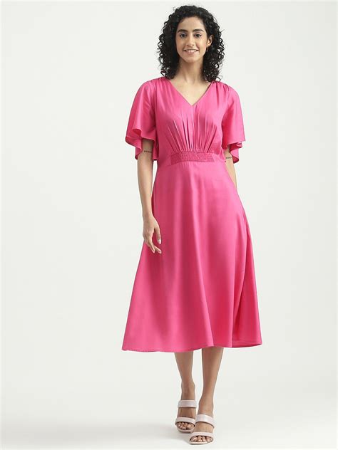 Buy United Colors Of Benetton Flared Sleeves Smocked V Neck Midi Fit