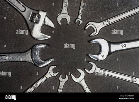 The Heads Of A Spanner Of Different Pitches And A Small Spanner Stock