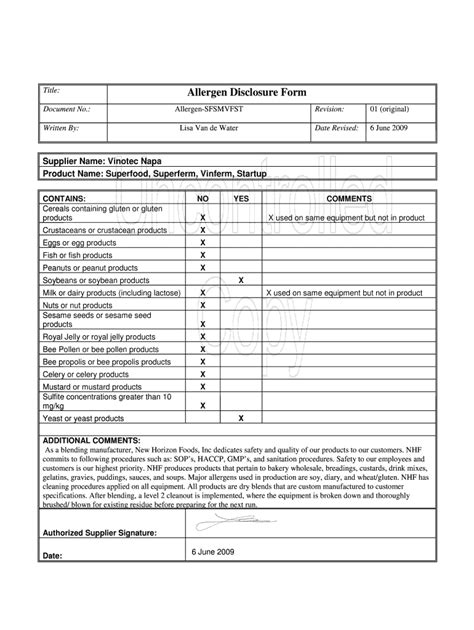 Startup Superfood Allergen Form 06 06 09 Fill Out And Sign Online Dochub