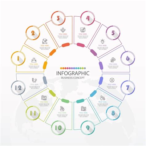 12단계 프로세스 또는 옵션 프로세스 차트가 있는 기본 원형 인포그래픽 템플릿 프로세스 다이어그램 프레젠테이션 워크플로 레이아웃 순서도 인포그래프에 사용됩니다