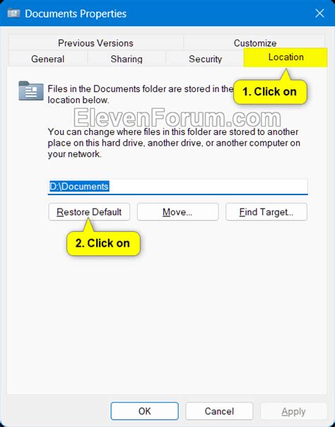 Move Or Restore Default Location Of Documents Folder In Windows 11