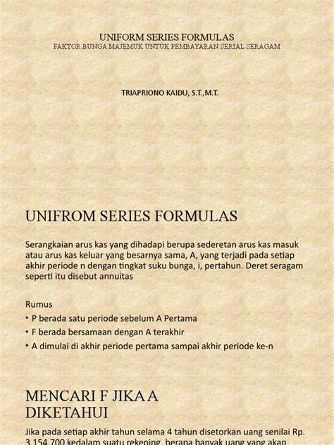 Uniform Series Formulas Pdf