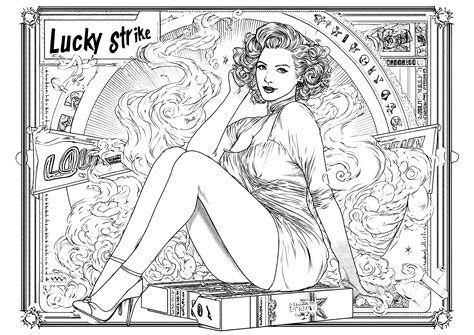 Fake 50s Advert Lucky Strike 1950s Pin Up Coloring Pages