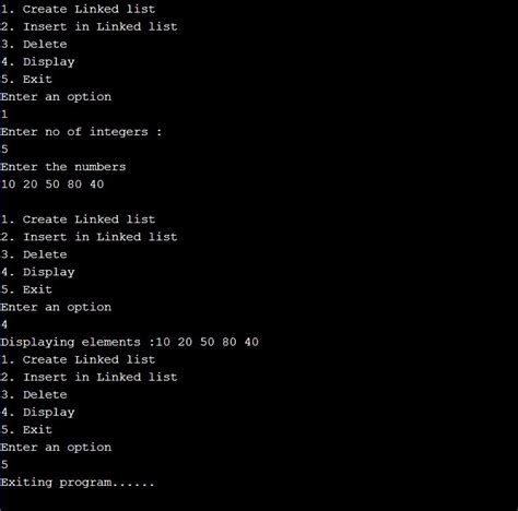 Menu Driven Program For Linked List Operations Creation Traversing Insertion And Deletion