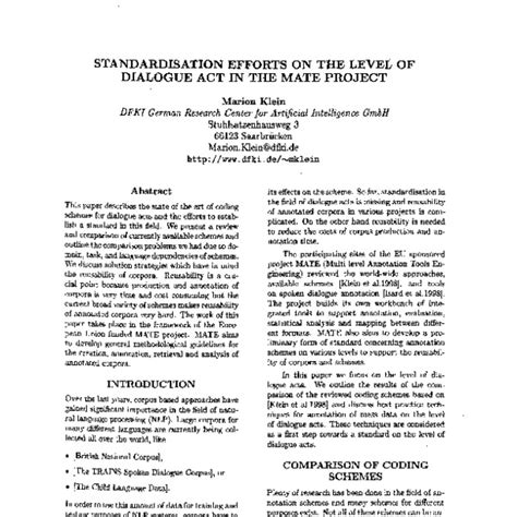Standardisation Efforts On The Level Of Dialogue Act In The Mate