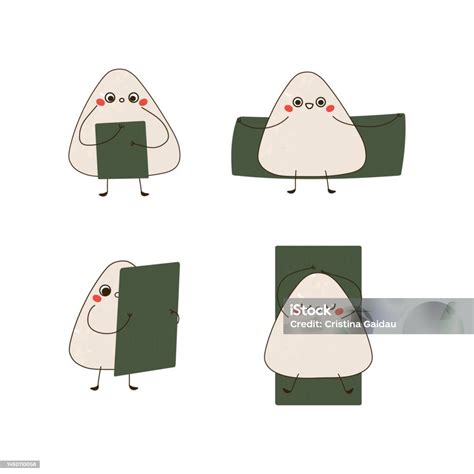 노리 수건 벡터 일러스트 레이 션을 가진 오니기리 캐릭터 감정에 대한 스톡 벡터 아트 및 기타 이미지 감정 건강한 식생활