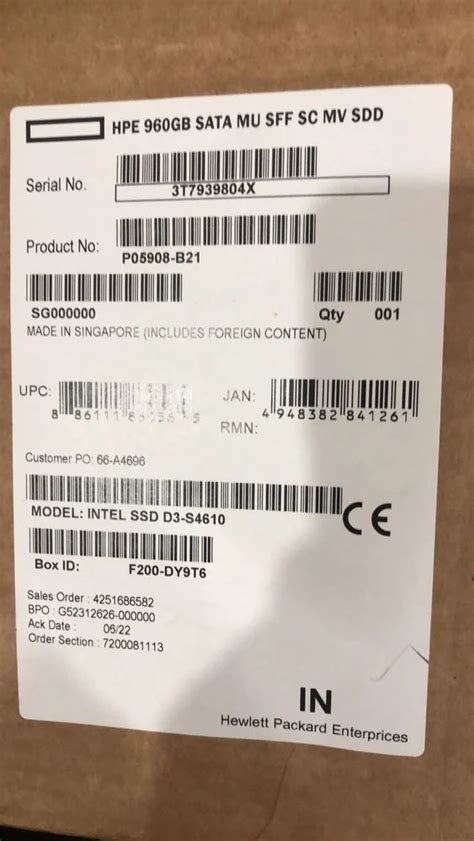 Hpe Part No P05908 B21p18434 B21 960gb Sata Mix Use Sff Sc Mv Solid