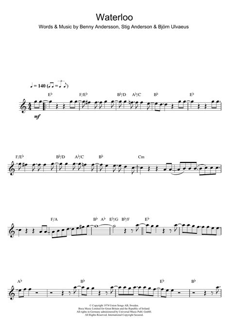 Waterloo By Abba Sheet Music For Alto Sax Solo At Sheet Music Direct