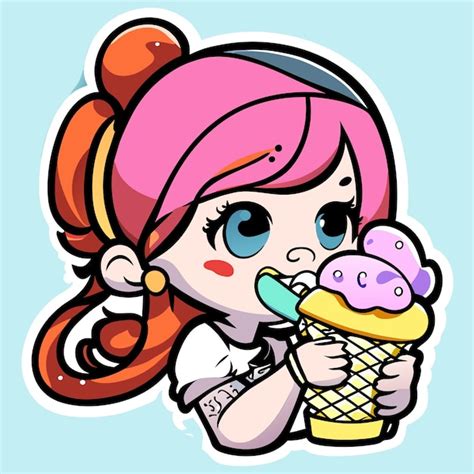 Premium Vector Cute Girl Eats Ice Cream Hand Drawn Cartoon Sticker