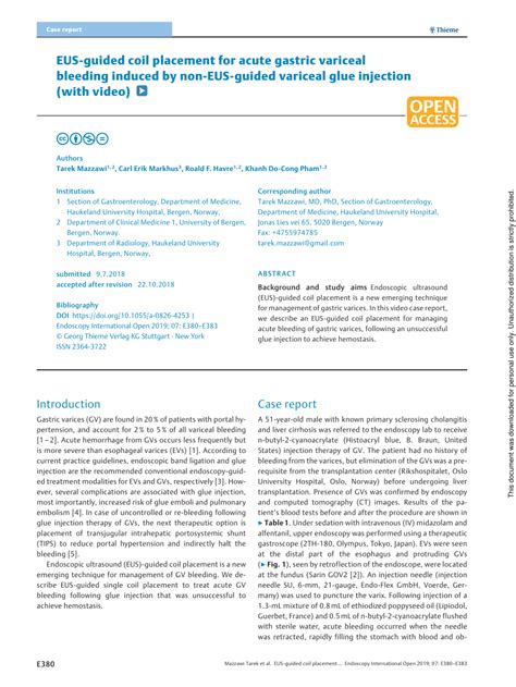 Pdf Eus Guided Coil Placement For Acute Gastric Variceal Bleeding