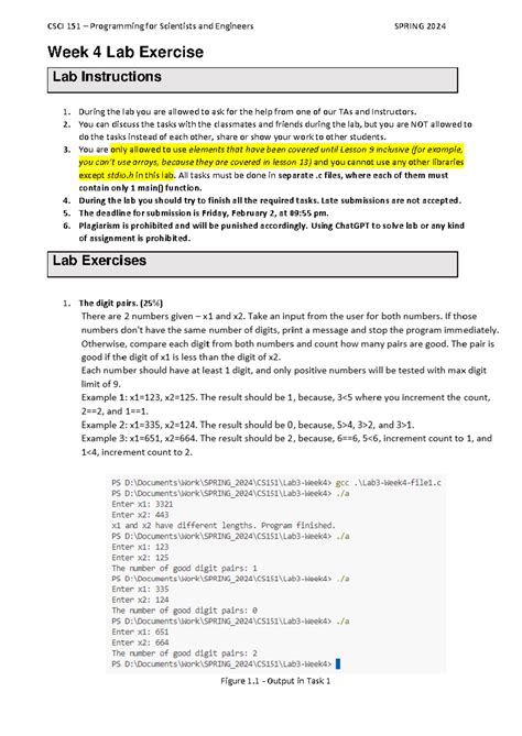 Cs151 Lab Assignment 3 Spring 2024 Csci 151 Programming For