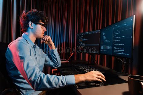 It Developer Thinking Online Software Information Coding On Pc Screen