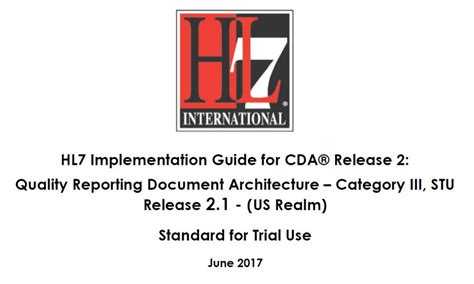 hl7 cda® r2 implementation guide quality reporting document