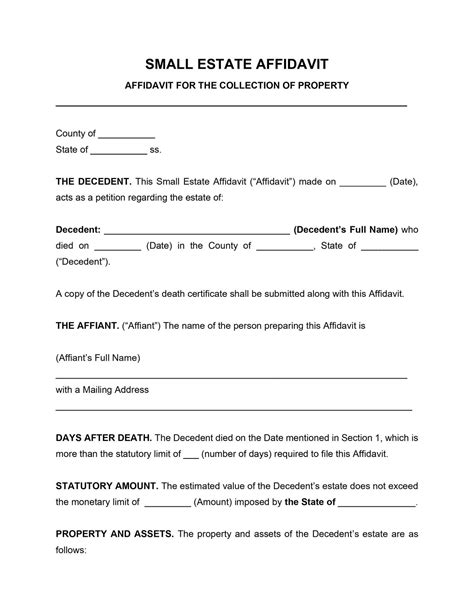 Small Estate Affidavit Template