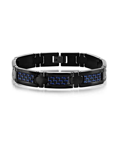 Blackjack Mens Stainless Steel Carbon Fiber Bracelet Black And Blue