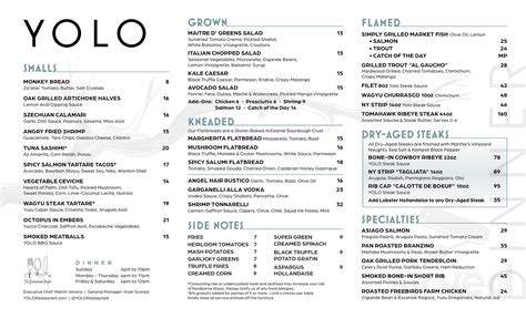 YOLO Restaurant Menu In Fort Lauderdale Florida USA