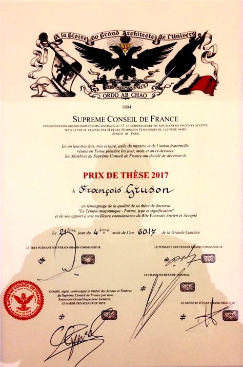 La Remise Du Prix De La Thèse Maçonnique à François Gruson Hiram Be