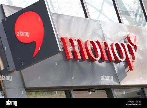 A shop sign of Monop in Paris, on April 9, 2020 in Paris, France. Photo ...