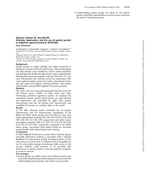 Pdf Ethnicity Deprivation And The Use Of Patient Portals In England