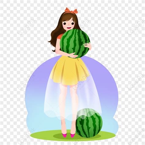 Cartoon Girl Holding Watermelon Gauze Girl Cartoon Princess Dress