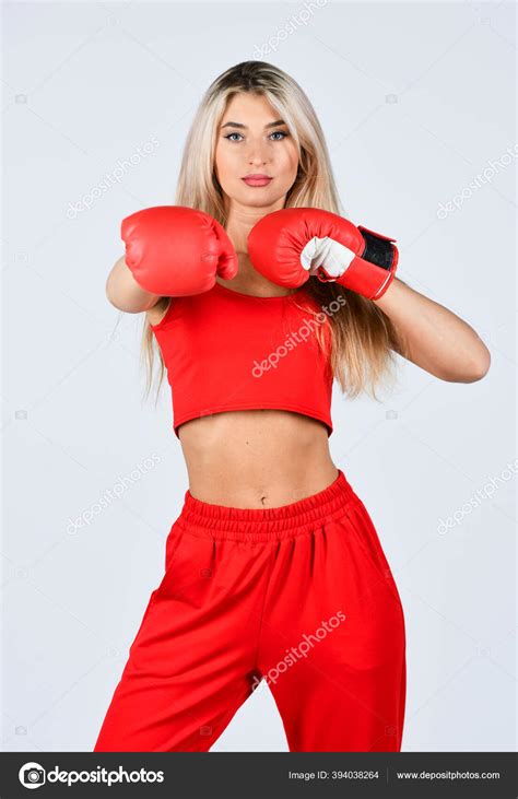 Self Improvement Sporty Girl Red Clothes Boxing Gloves Gym And