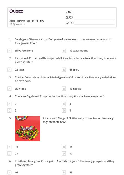 Addition Word Problems Worksheets For St Class On Quizizz Free Printable