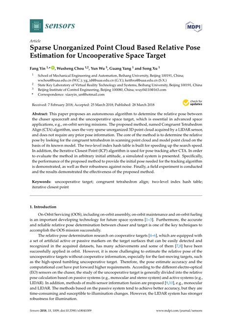 Pdf Sparse Unorganized Point Cloud Based Relative Pose Estimation For Uncooperative Space Target