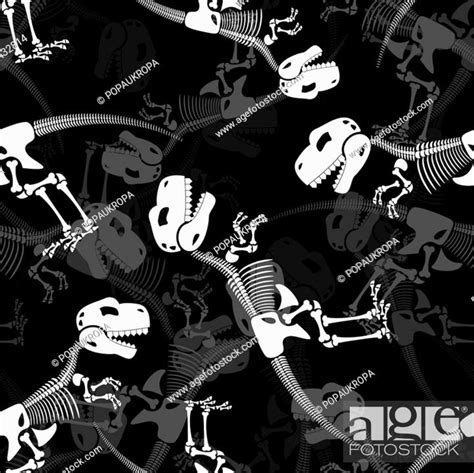 Dinosaur Skeleton D Background Seamless Pattern Of Bone And Skull T Rex Stock Vector Vector