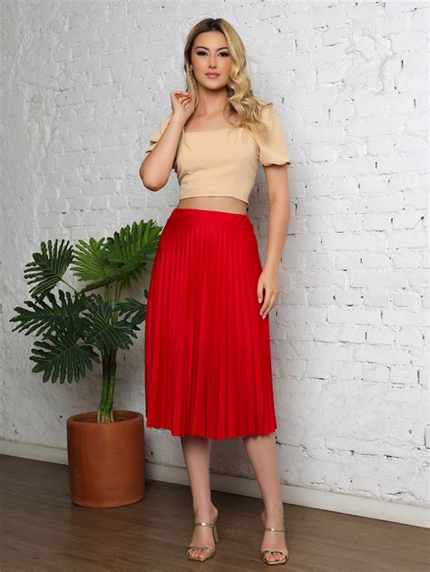 FMJ Saia Midi Plissada Moda Feminina Evangelica SHEIN Brasil