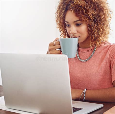 Coffee Happy Woman Or Designer With Chart For Research Technology Or