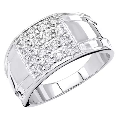 0 91ct 10k White Gold Mens Diamond Pinky Ring 000851