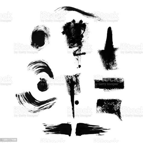마른 브러시로 만든 손으로 그린 브러시 스트로크와 테두리 흰색 배경에 설정된 그런지 스타일 필기용 잉크에 대한 스톡 벡터 아트 및 기타 이미지 Istock