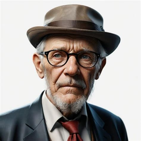 A Man With Glasses And A Hat Is Wearing A Suit And Tie Premium Ai