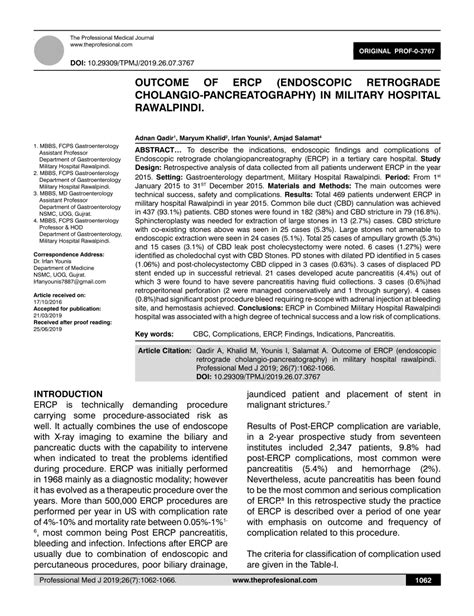 Pdf Outcome Of Ercp Endoscopic Retrograde Cholangio Pancreatography In Military Hospital