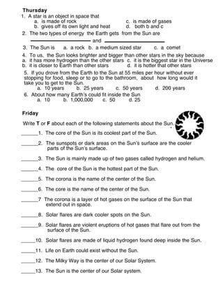 The Sun Worksheets Worksheets Library