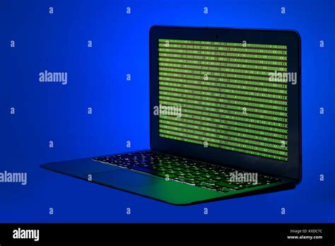 Symbol Image Cybercrime Laptop With Digital Binary Code Stock Photo Alamy