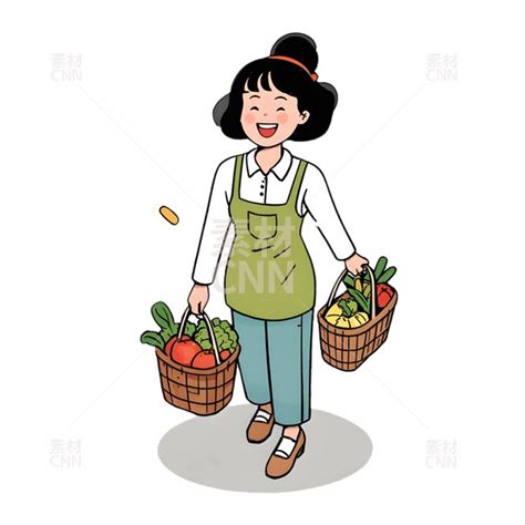 卡通买菜的妈妈插画3素材cnn