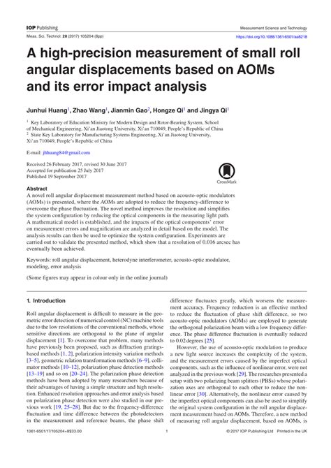 A High Precision Measurement Of Small Roll Angular Displacements Based On Aoms And Its Error