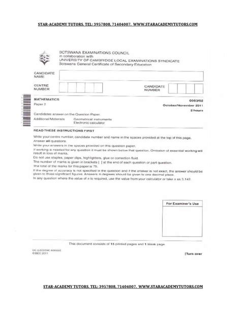 Mathematics Paper 2 2011november Bgcse Pdf