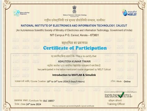 Ashutosh Kumar Tiwari On Linkedin Nielit Matlab Simulink Learning Engineering Ietddugu