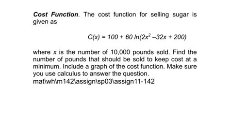 Solved Cost Function The Cost Function For Selling Sugar Is Chegg Com