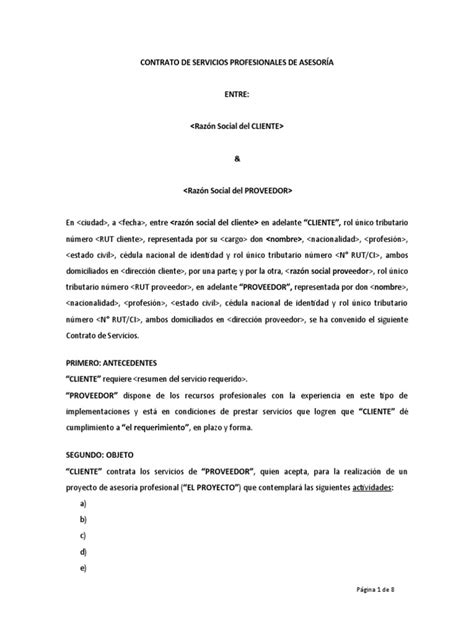 Modelo Contrato De Asesoría Chile Pdf Justicia Crimen Y Violencia