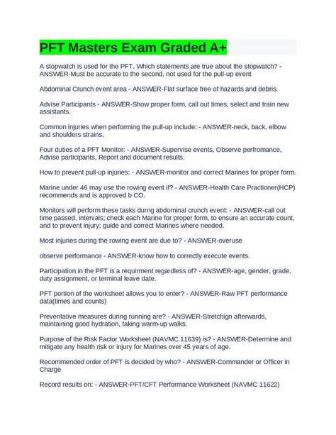 Pft Masters Exam Graded A Exams Biology Docsity