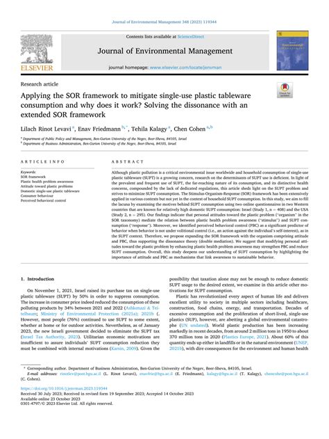 Pdf Applying The Sor Framework To Mitigate Single Use Plastic
