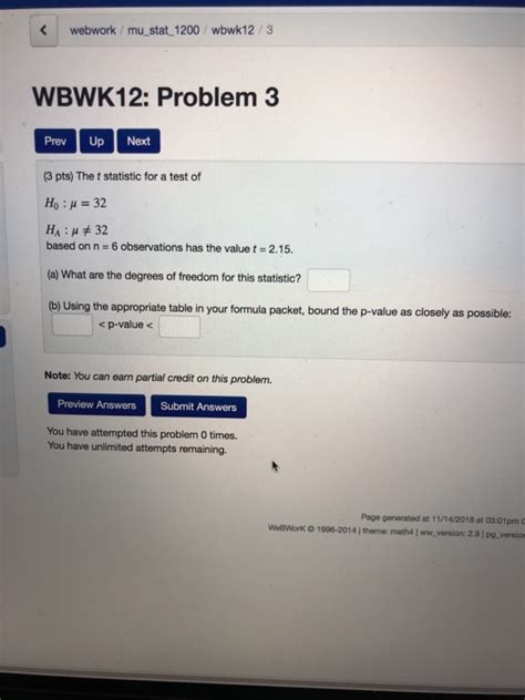 Solved Webwork Mu Stat 1200wbwk123 Wbwk12 Problem 3 Prev