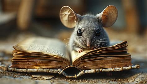 A Mouse Is Looking At A Book With An Open Book Premium Ai Generated Image