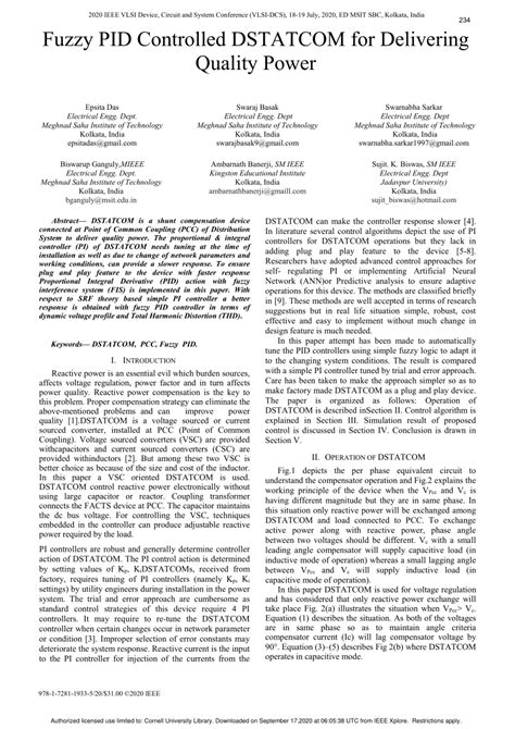 Pdf Fuzzy Pid Controlled Dstatcom For Delivering Quality Power