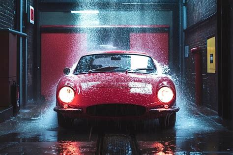 Red Sports Car Getting Washed In Automatic Car Wash Facility Stock Image Image Of Clean