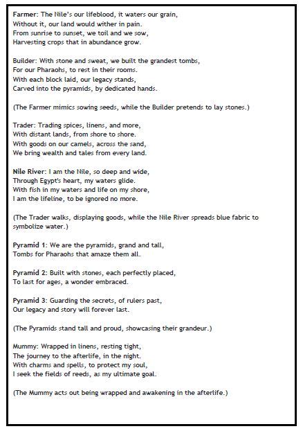 Ancient Egyptians Class Assembly Script Teaching Resources